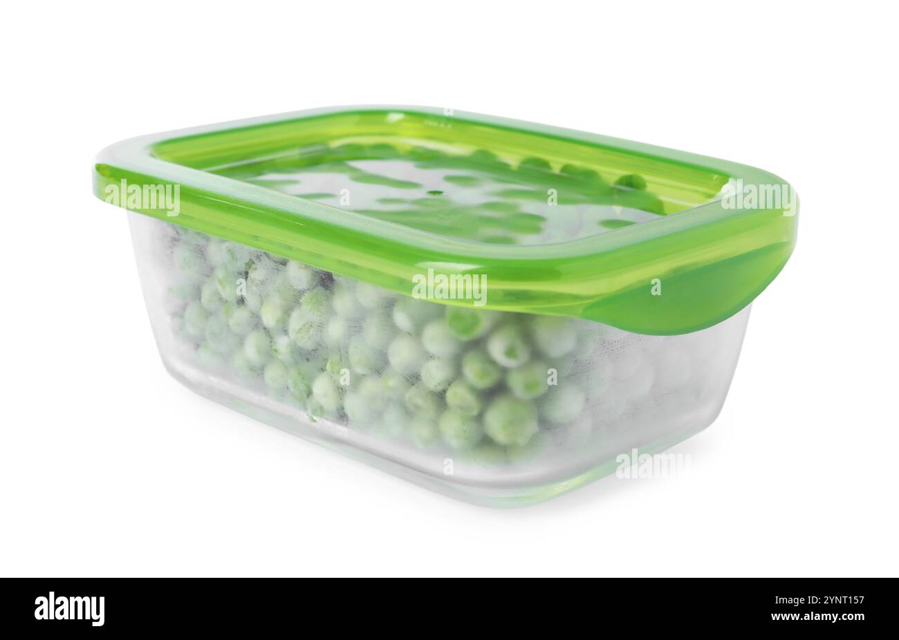 Frozen peas in container isolated on white Stock Photo - Alamy