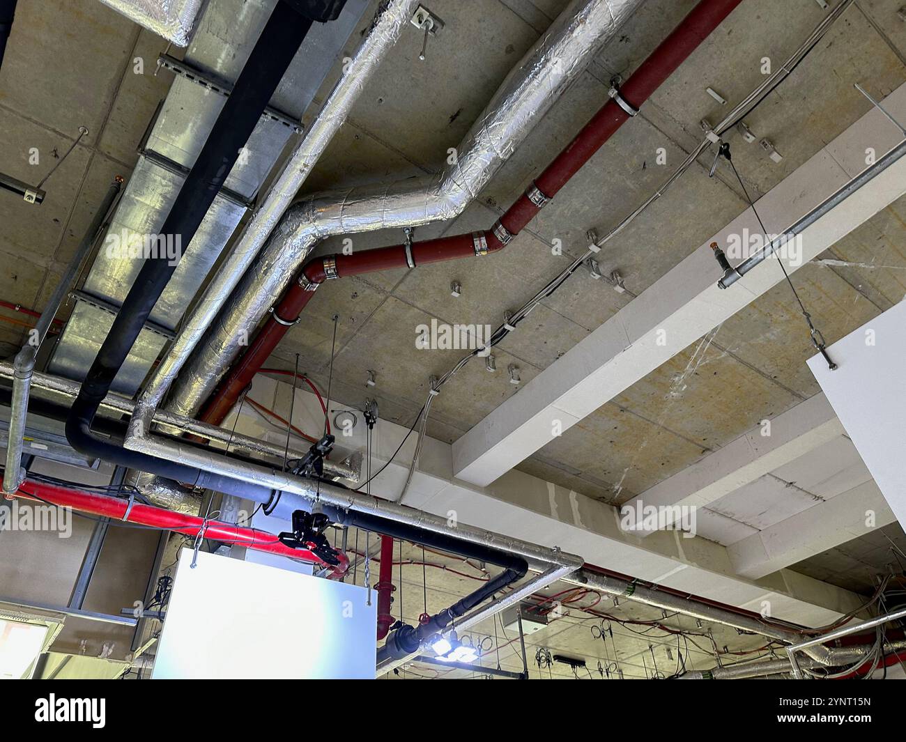 Pressurisation ductwork system on ceiling indoors, view from below Stock Photo - Alamy