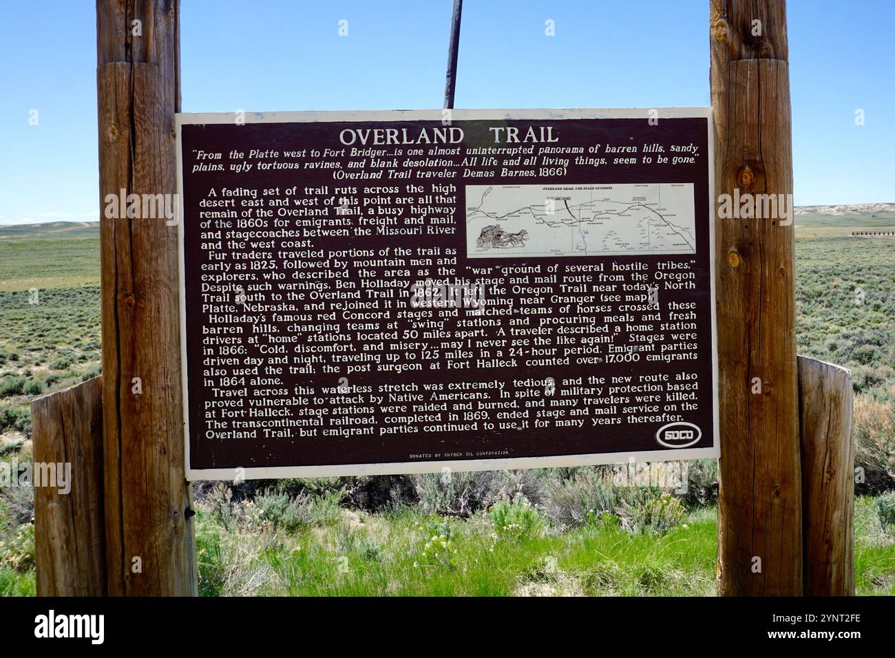 Historical marker for the Overland Trail, an 1860's Wells Fargo stage ...