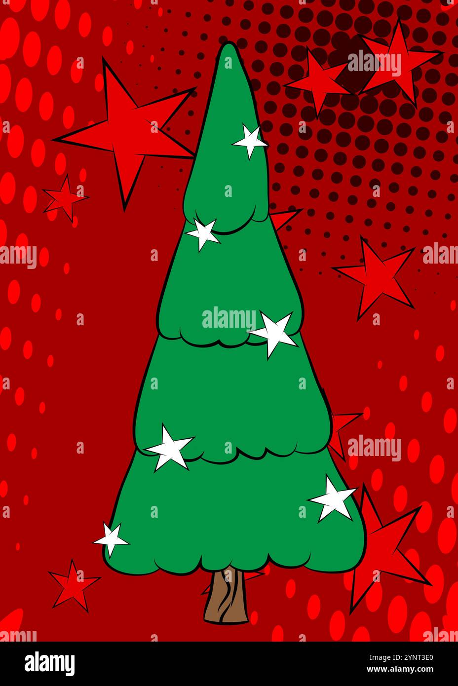 Cartoon Christmas decorated pine tree, comic book Holiday Retro vector ...