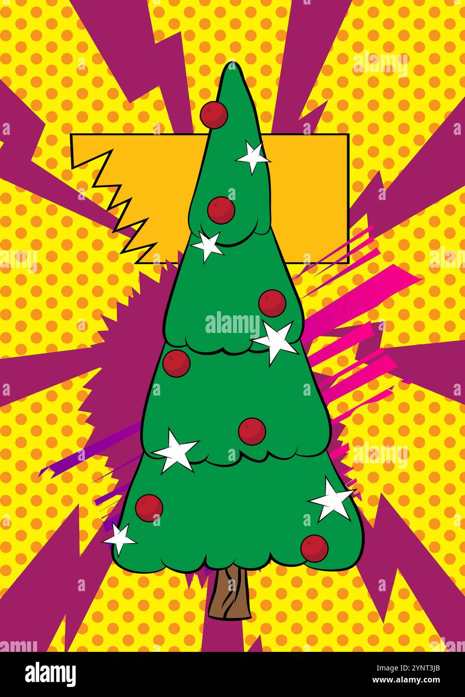 Cartoon Christmas decorated pine tree, comic book Holiday Retro vector ...