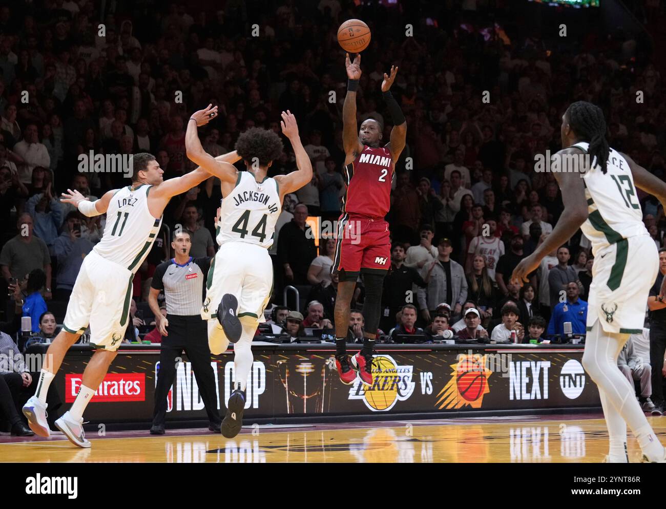 Miami Heat guard Terry Rozier (2) attempts a 3-pointer at the buzzer ...