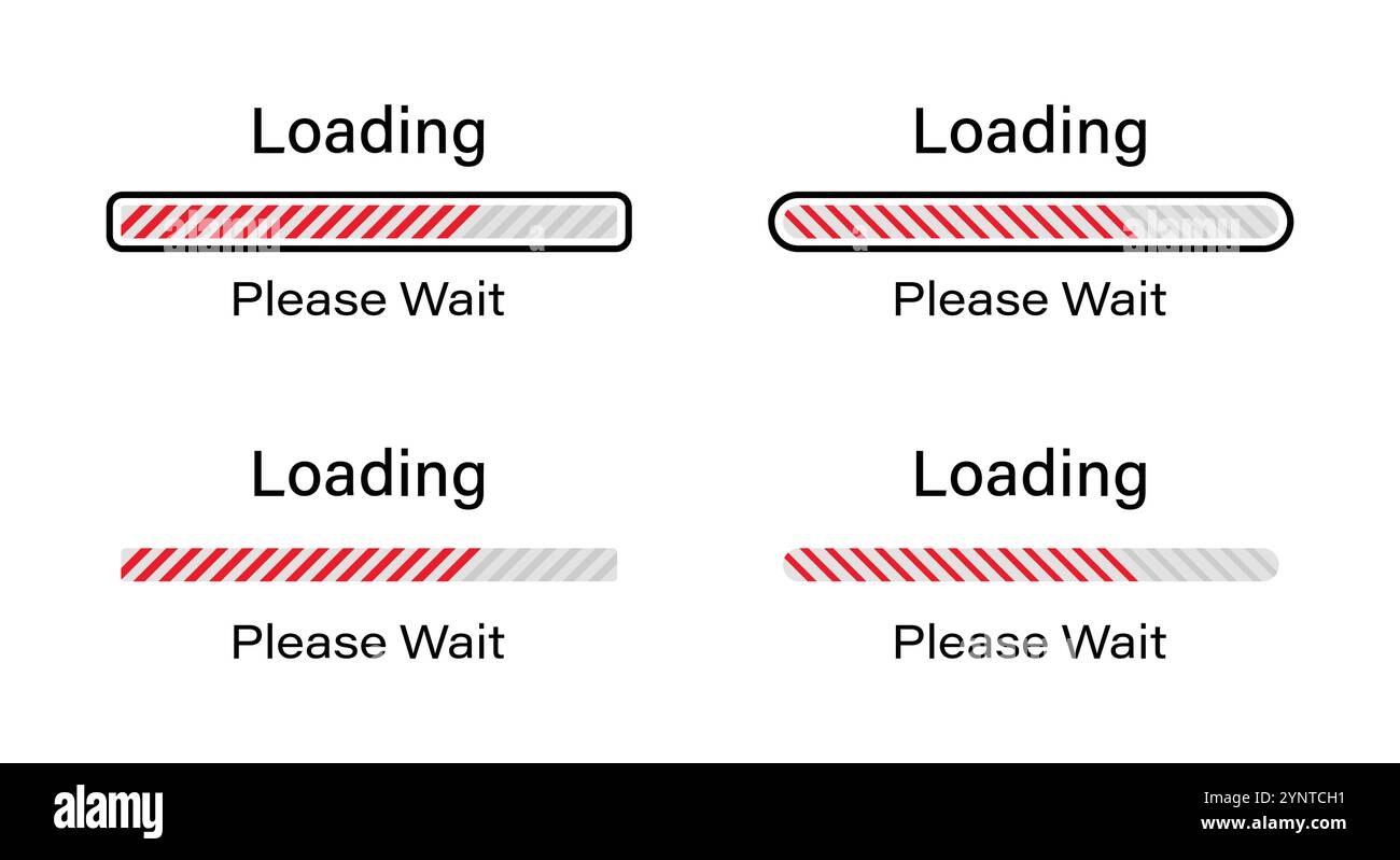 Tilted lines loading please wait symbol set in red color. Set of slant ...