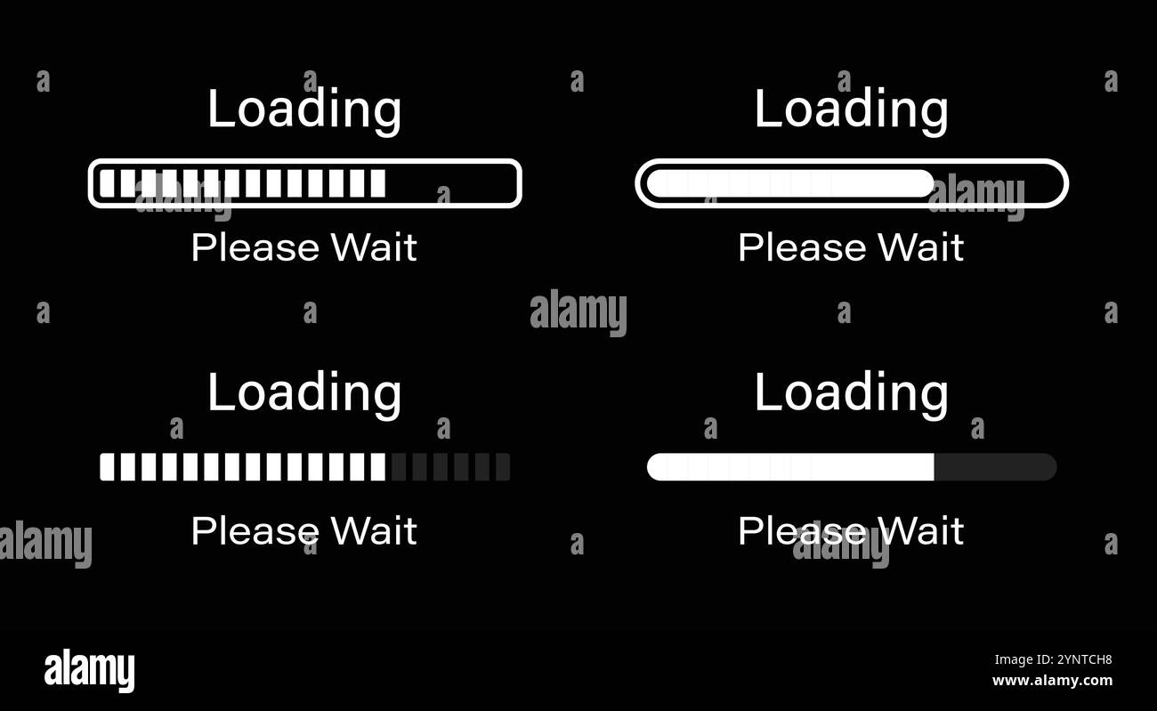 Loading please wait symbol infographics set in white color. Set of 70 percent loading ...