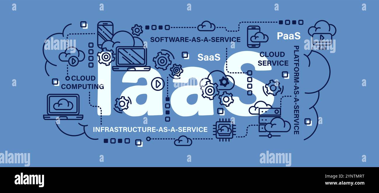 Infrastructure as a service or IaaS . Cloud computing concept . Word with line icon art banner ...