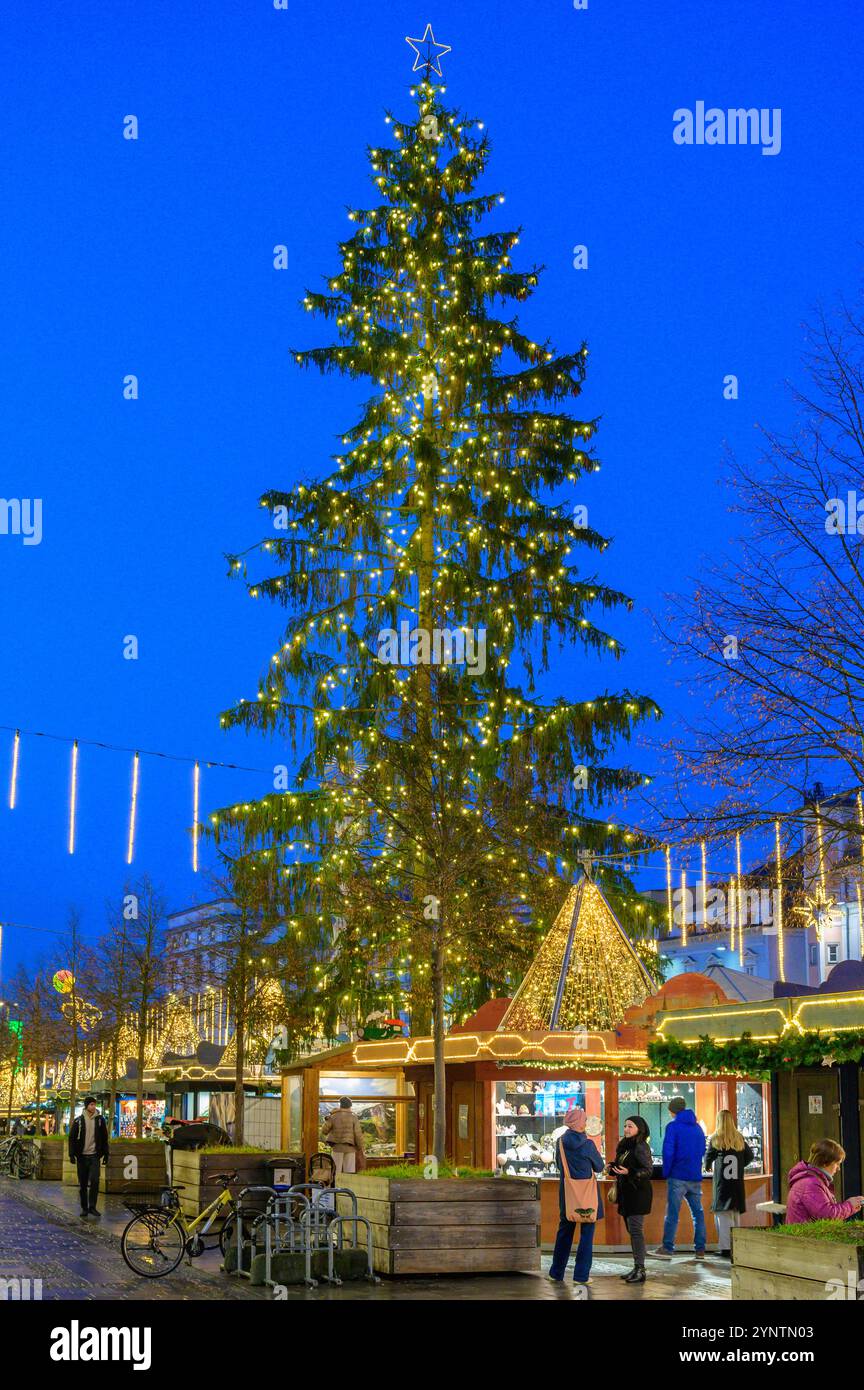 Linz, Austria, 26 nov 2024, christmas tree at the advent market on the ...