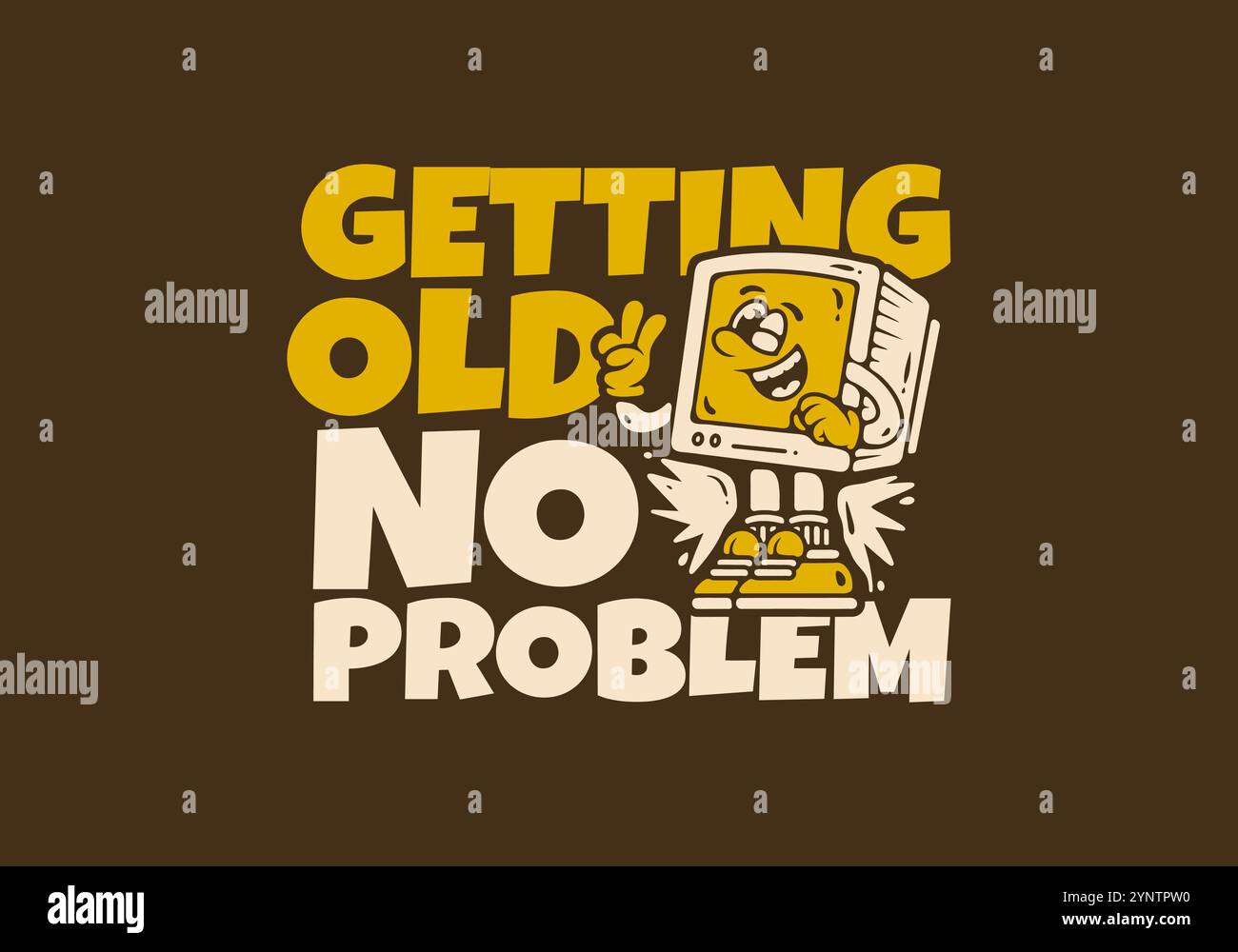 Box monitor character illustration with peace hand in yellow brown ...