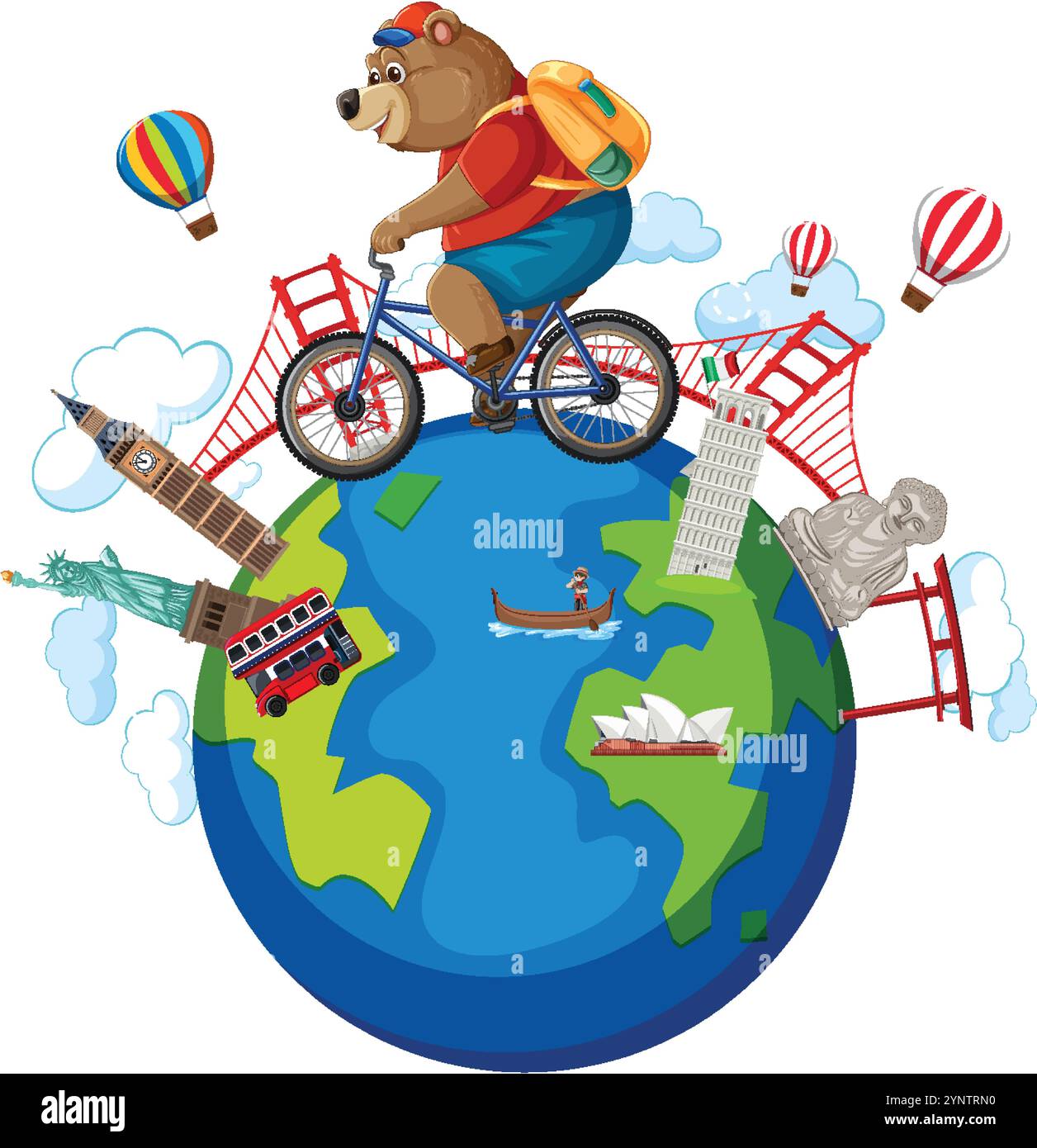 Bear cycling around famous landmarks on Earth Stock Vector Image & Art ...