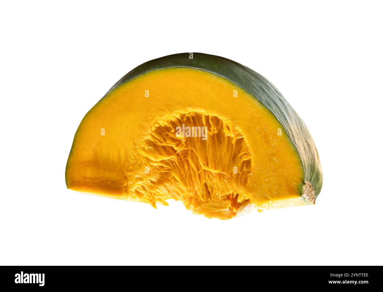 Top view of fresh green japanese pumpkin slice or piece is isolated ...
