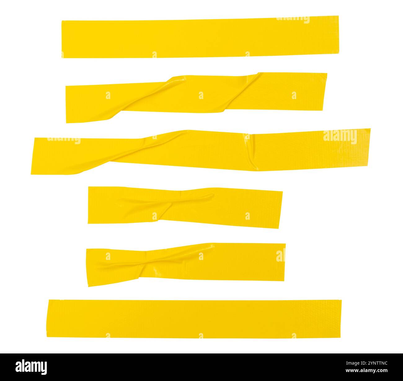 Top view set of wrinkled or crumpled yellow adhesive vinyl tape or ...