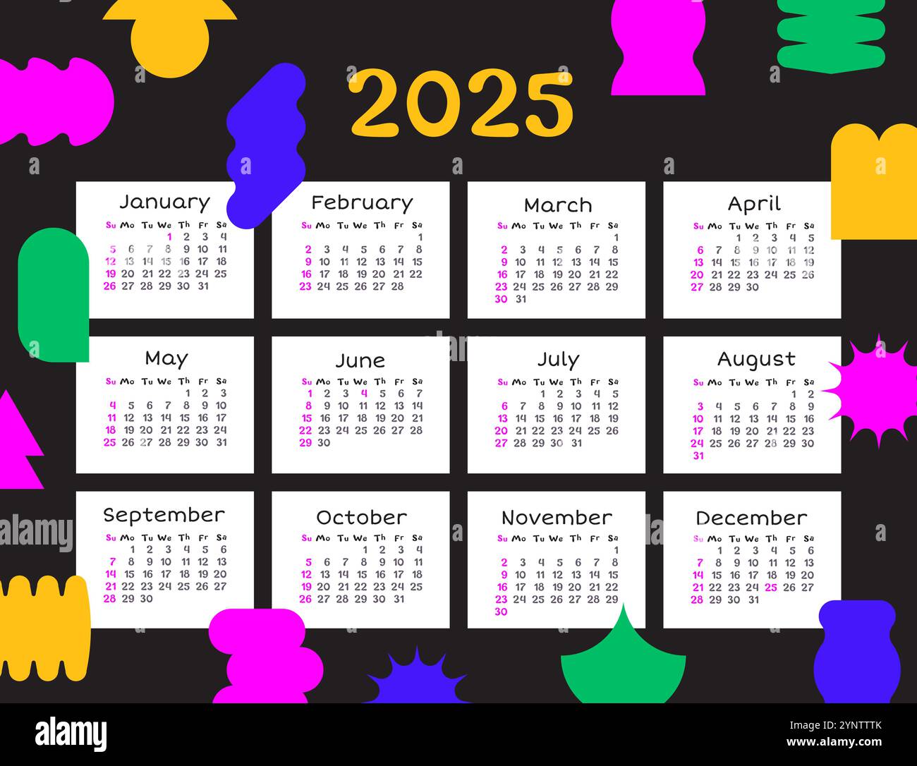 Trendy bright shapes vector calendar 2025 template Stock Vector Image ...