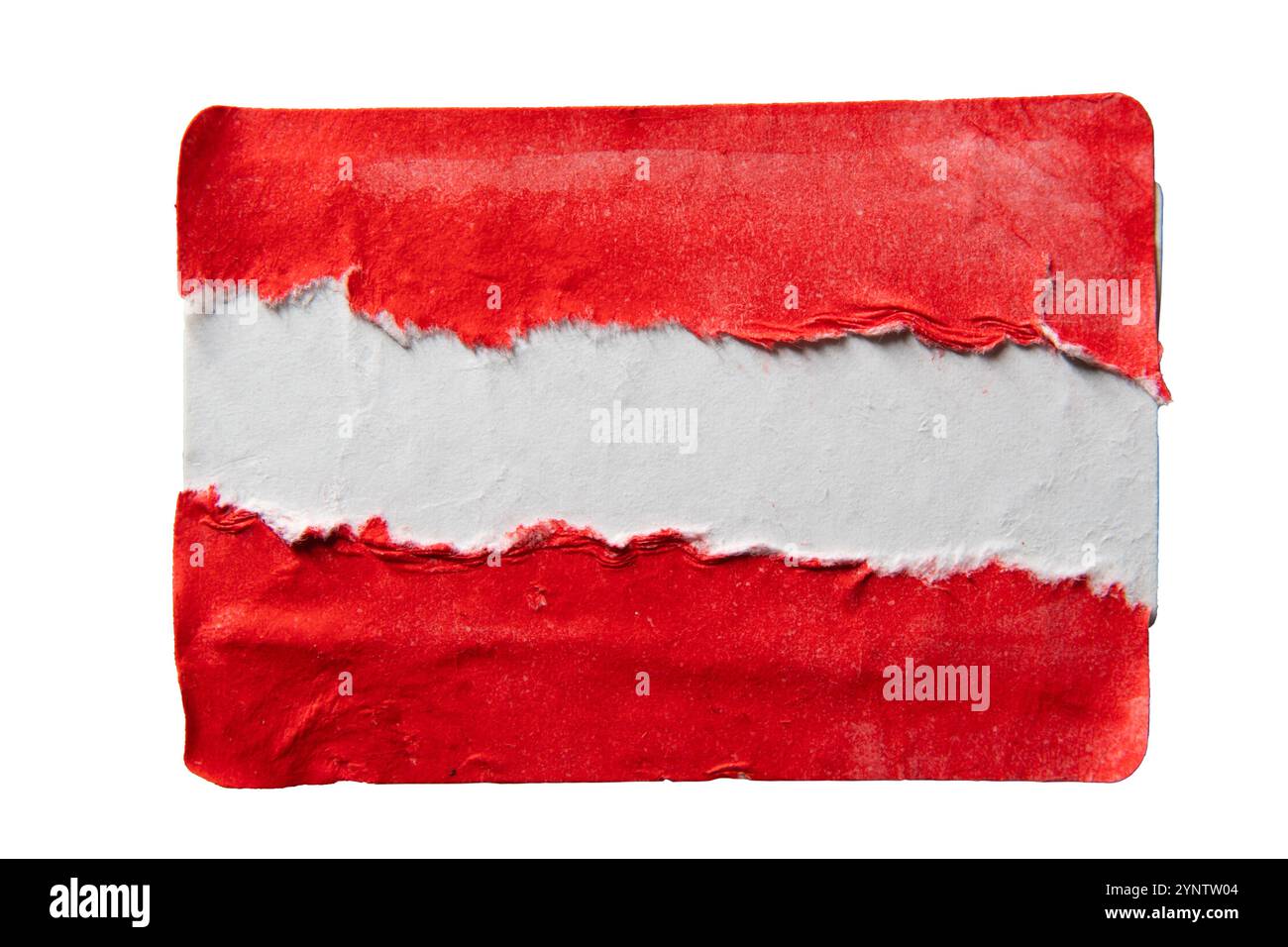 Layers of Red and white torn paper sticker on white background with ...