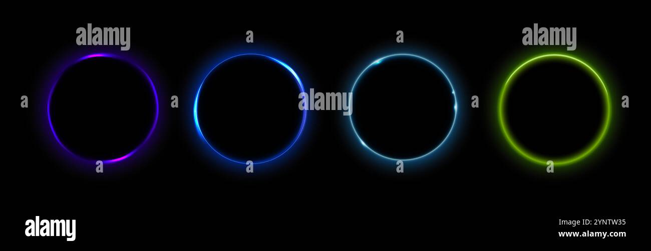 Moon or solar eclipse circles set isolated on black background. Vector ...