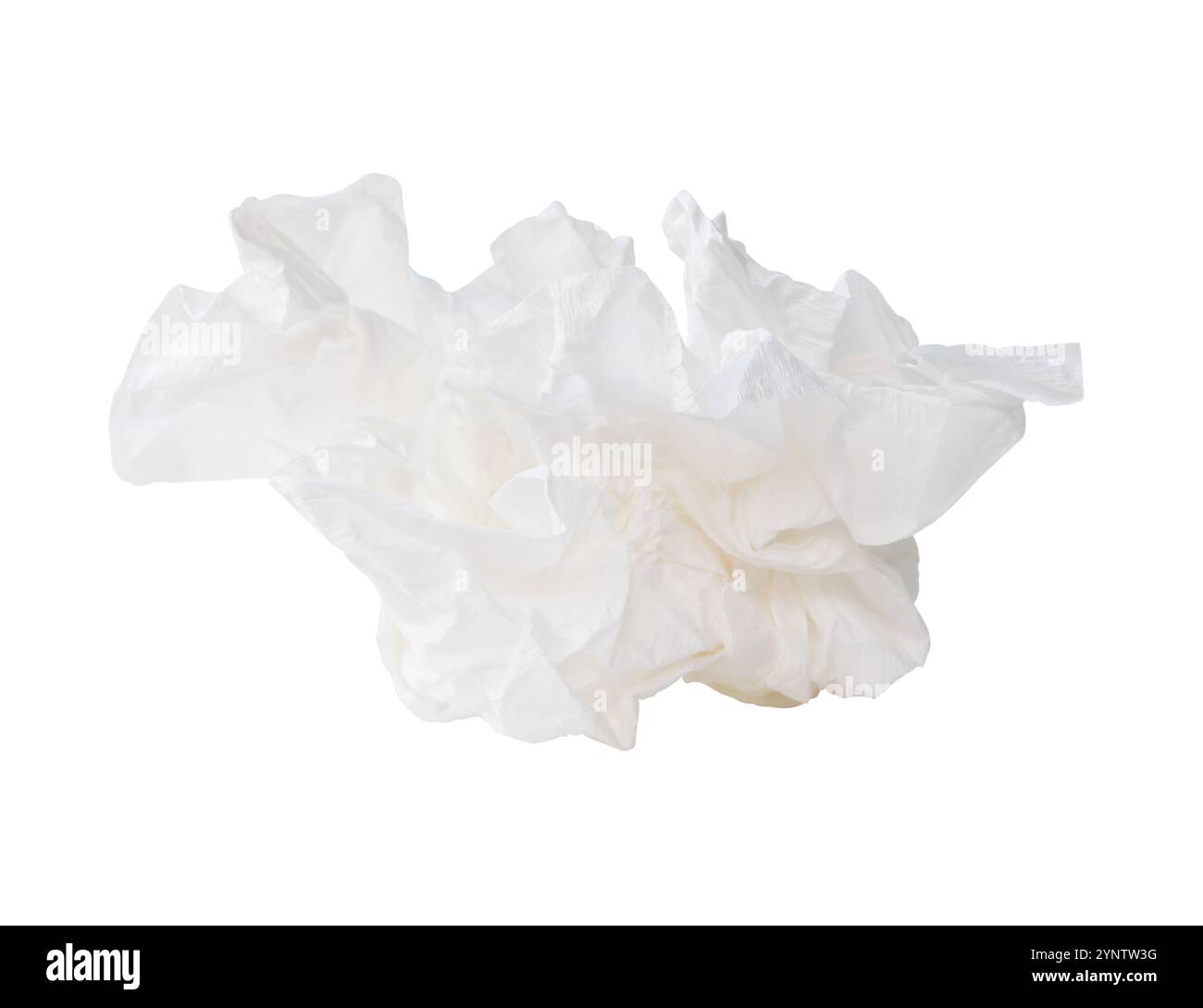 Side view of screwed or crumpled white tissue paper ball is isolated on ...