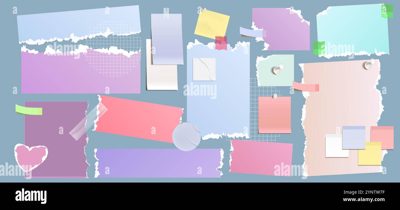 Torn color paper pieces set isolated on background. Vector realistic ...