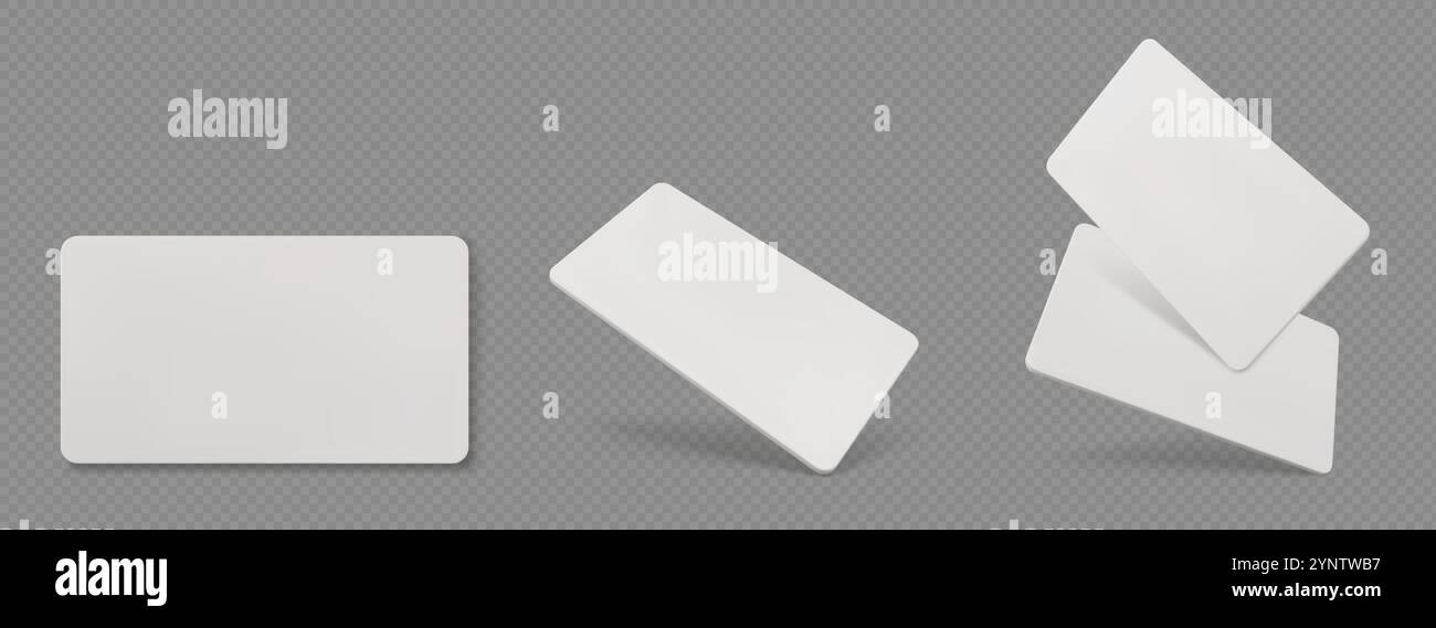 Blank white plastic cards mockup shown in three different positions ...