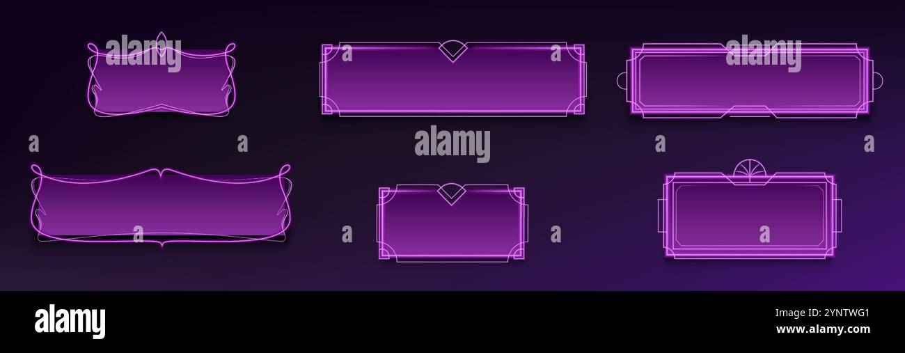 Purple classic frames set isolated on black background. Vector ...