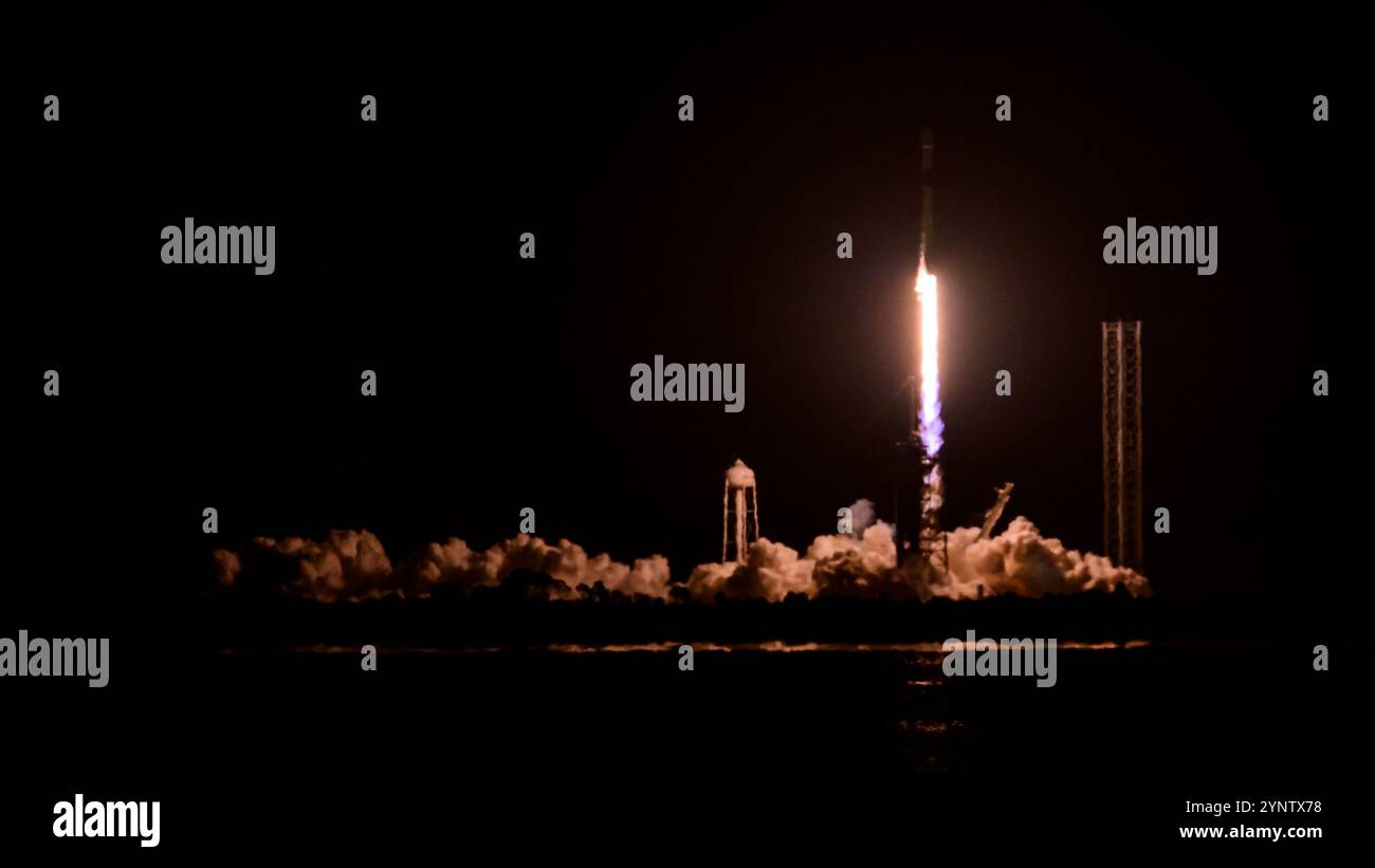 November 26, 2024, Merritt Island, Florida, USA: A SpaceX Falcon 9 rocket carrying 24 Starlink ...
