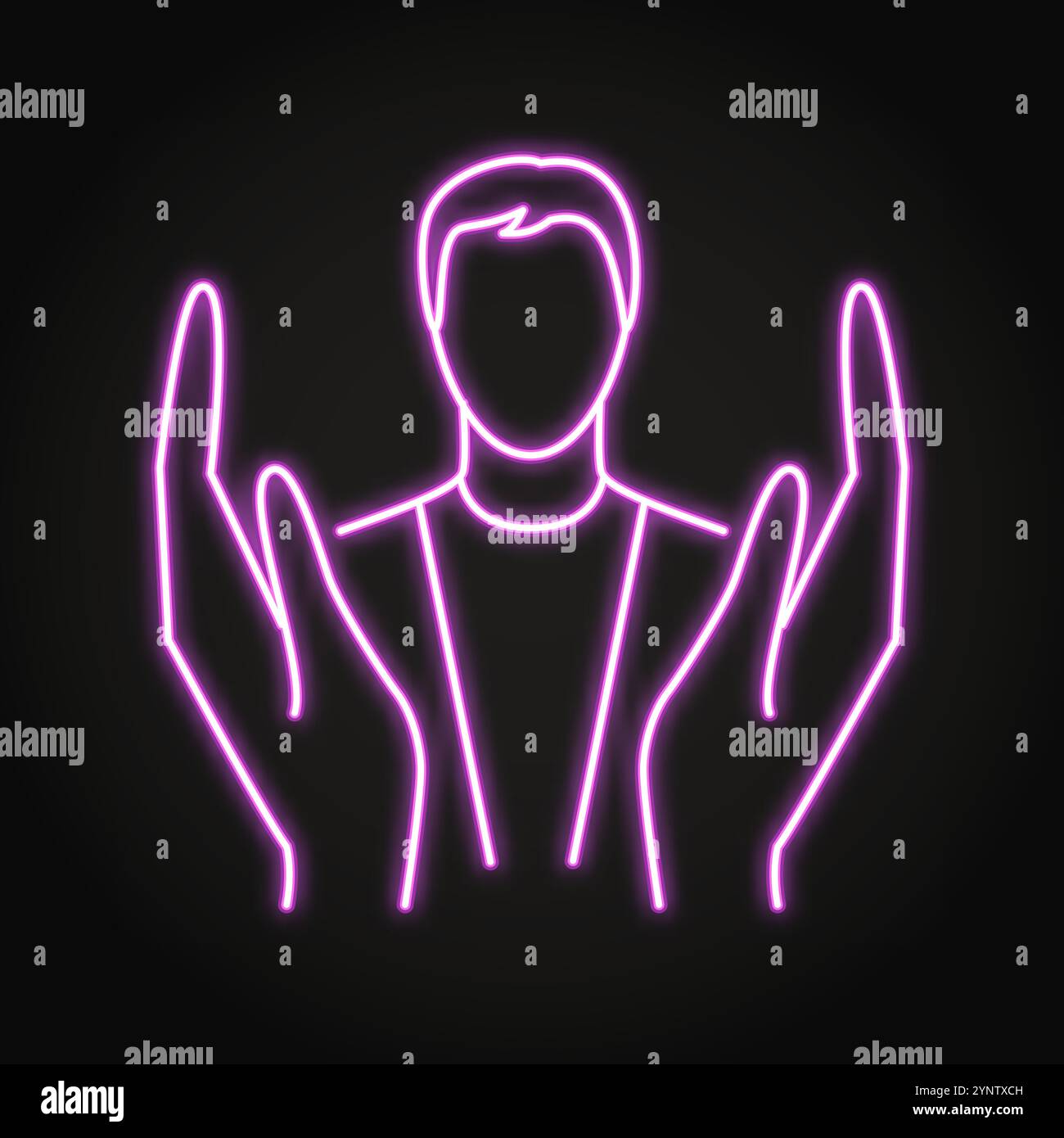 Care and support neon icon. Caring hands and human silhouette. Vector ...