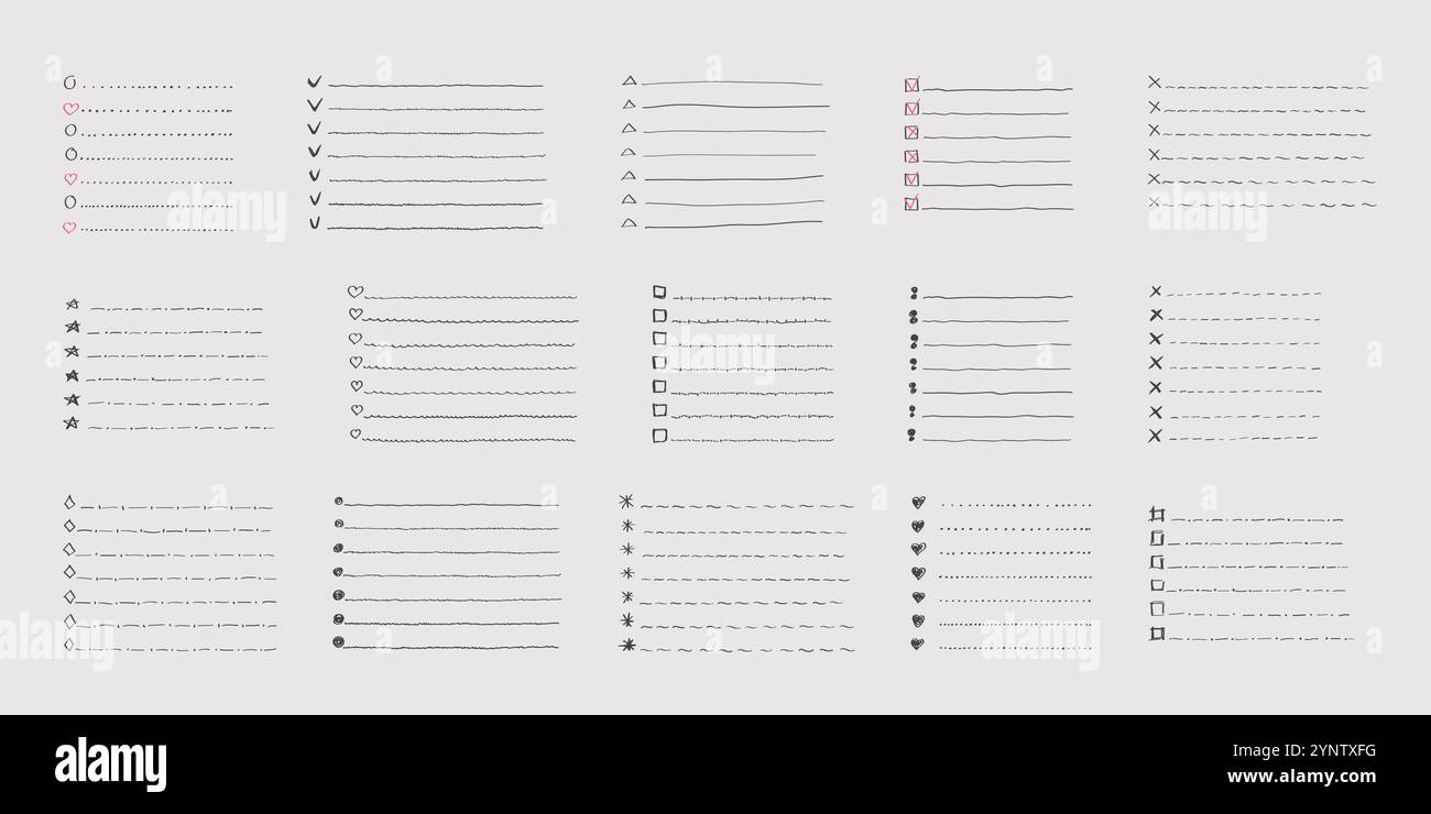 Collection of vector isolated outline hand drawn check to do list ...