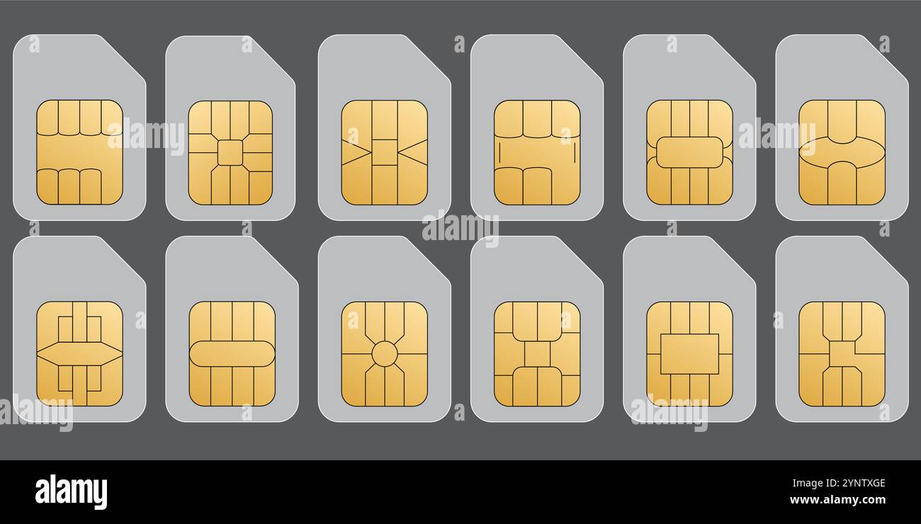 Set of sim cards. ID card mockup template. Realistic vector ...