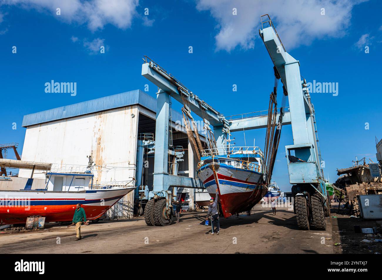 Sfax Tunisia - November 12, 2024: Crane for lifting boats from the ...