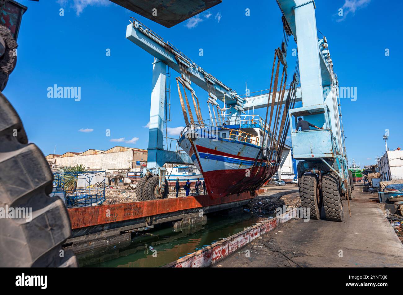 Sfax Tunisia - November 12, 2024: Crane for lifting boats from the ...