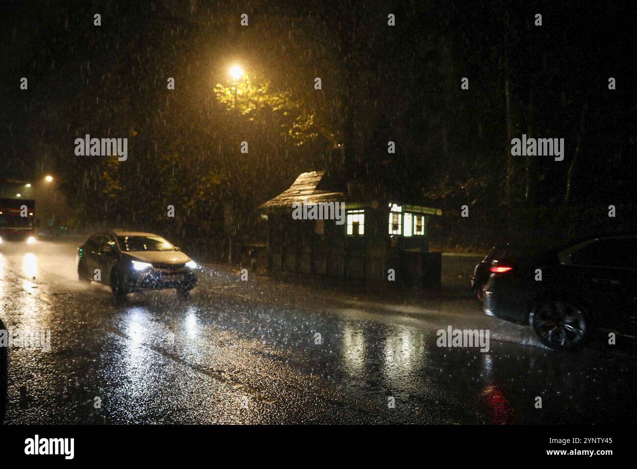 London, UK, 27th November 2024.As storm Conall arrives in the UK, heavy ...