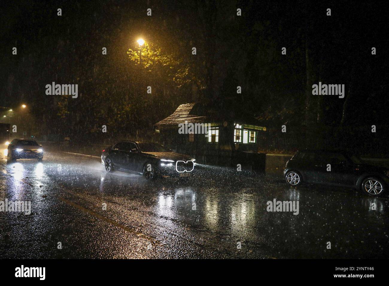 London, UK, 27th November 2024.As storm Conall arrives in the UK, heavy ...