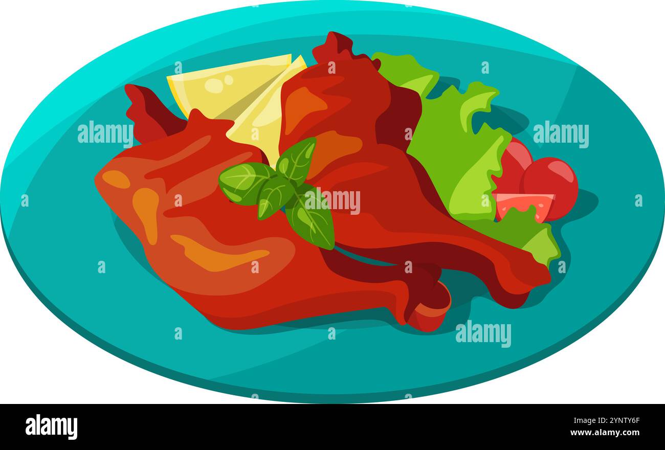 Tandoori chicken plate. Cartoon indian grilled dish Stock Vector Image ...