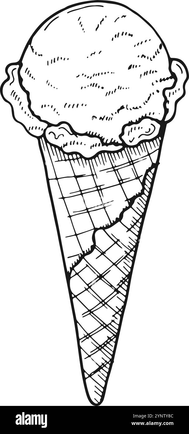 Waffle cone sketch. Ice cream scoop drawing Stock Vector Image & Art ...