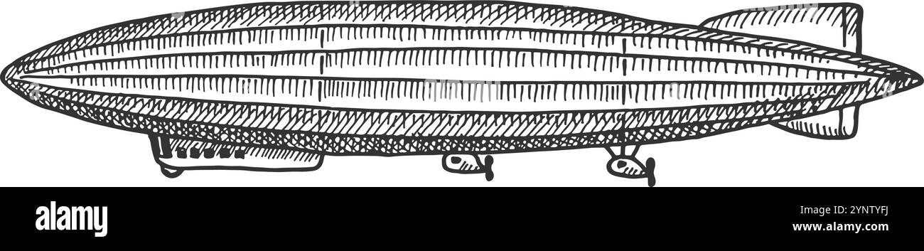 Flying zeppelin. Hand drawn airship. Dirigible sketch isolated on white background Stock Vector ...
