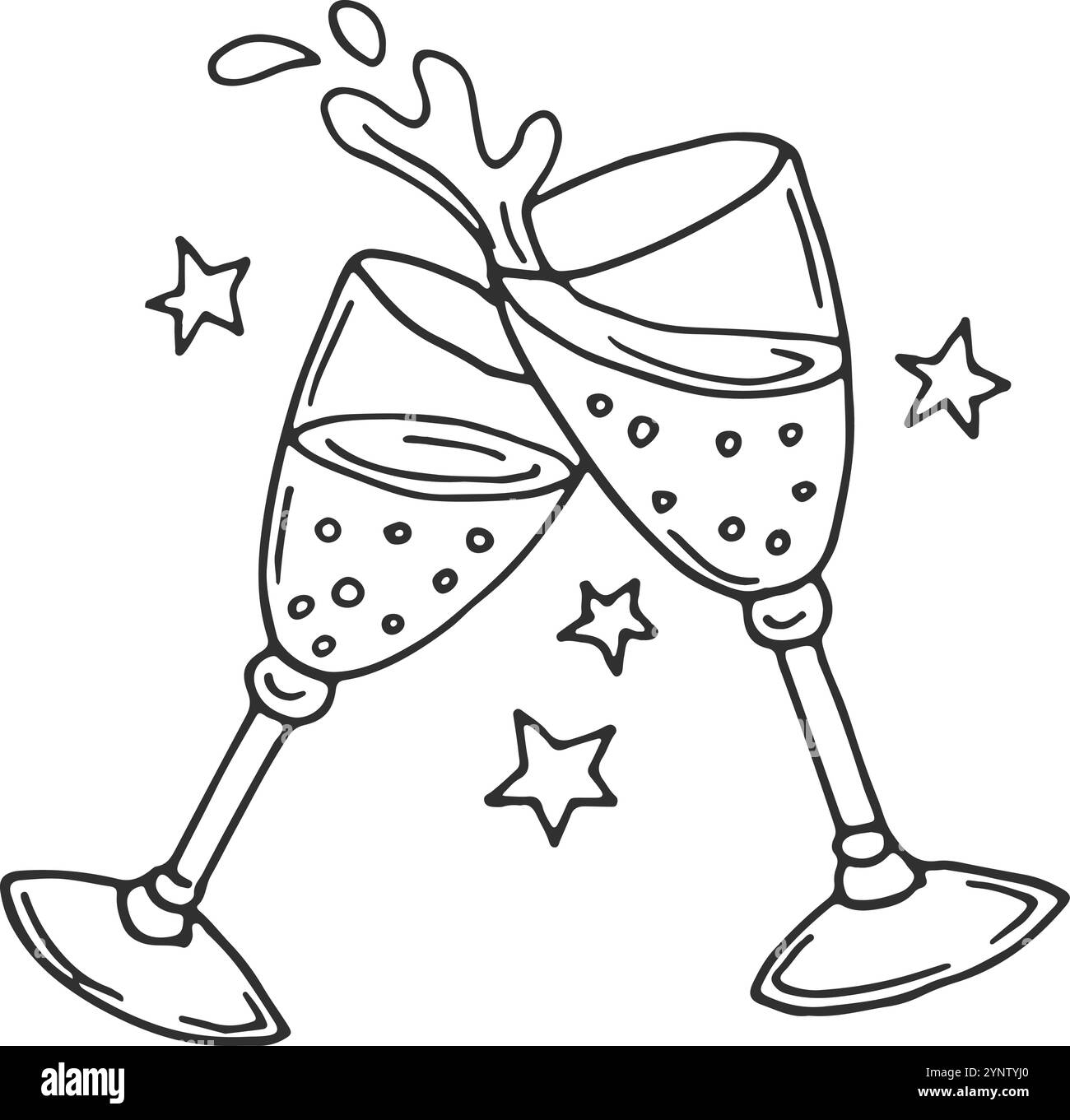 Cheers doodle. Drink glasses clink. Holiday celebration Stock Vector ...