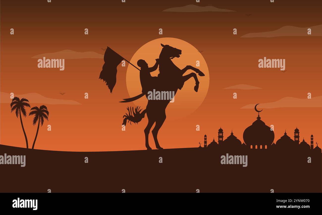 Muslim warrior on horse carrying a flag illustration Stock Vector Image ...