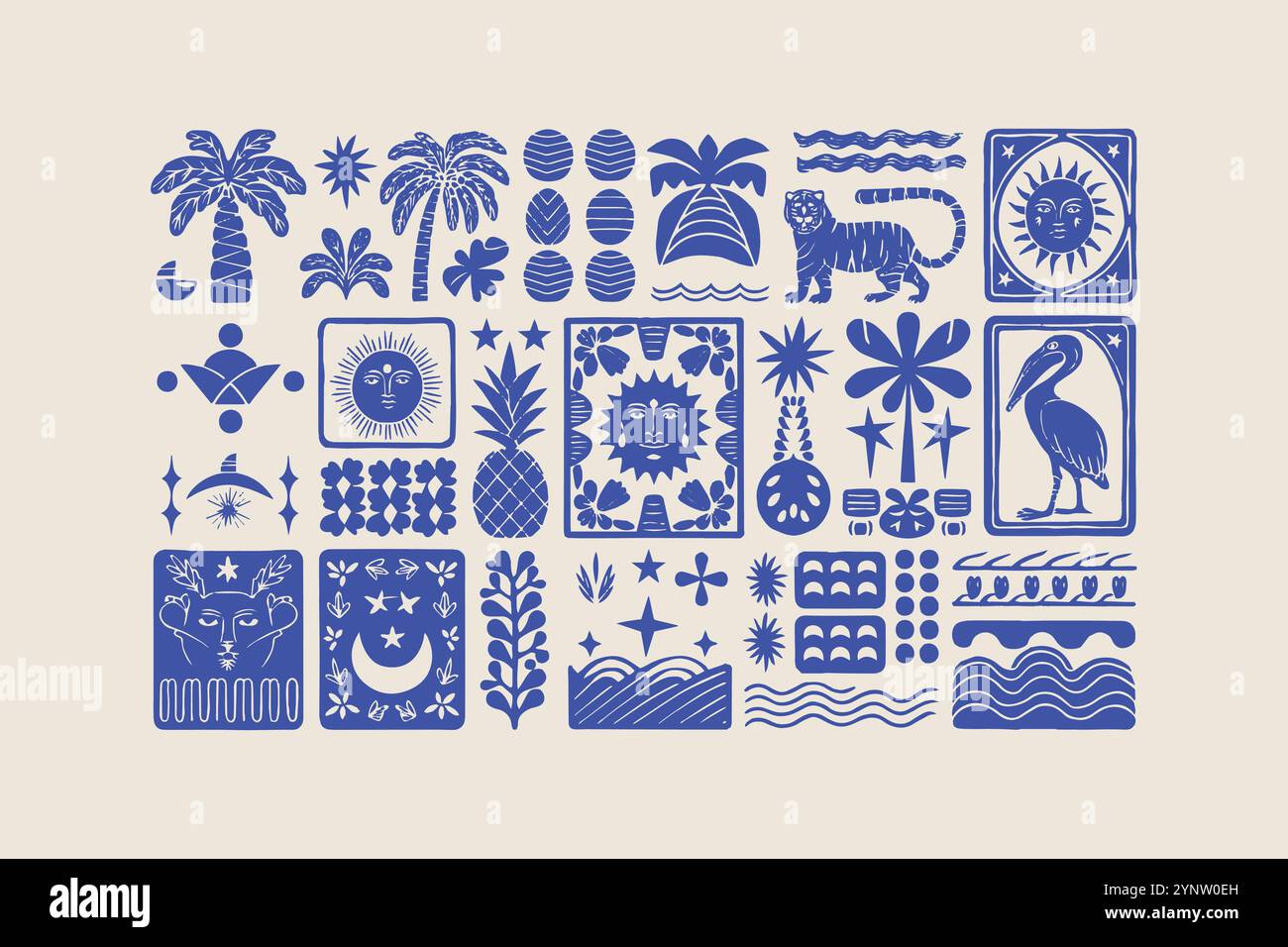 Set of hand-drawn retro tropical summer shape vector illustrations ...
