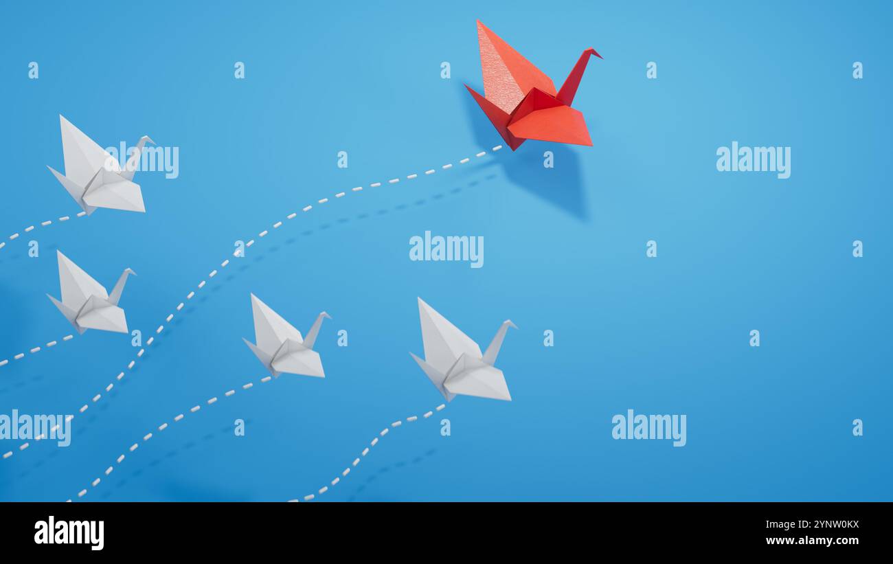 Individual red leader paper swan lead other. Business and leader swan ...