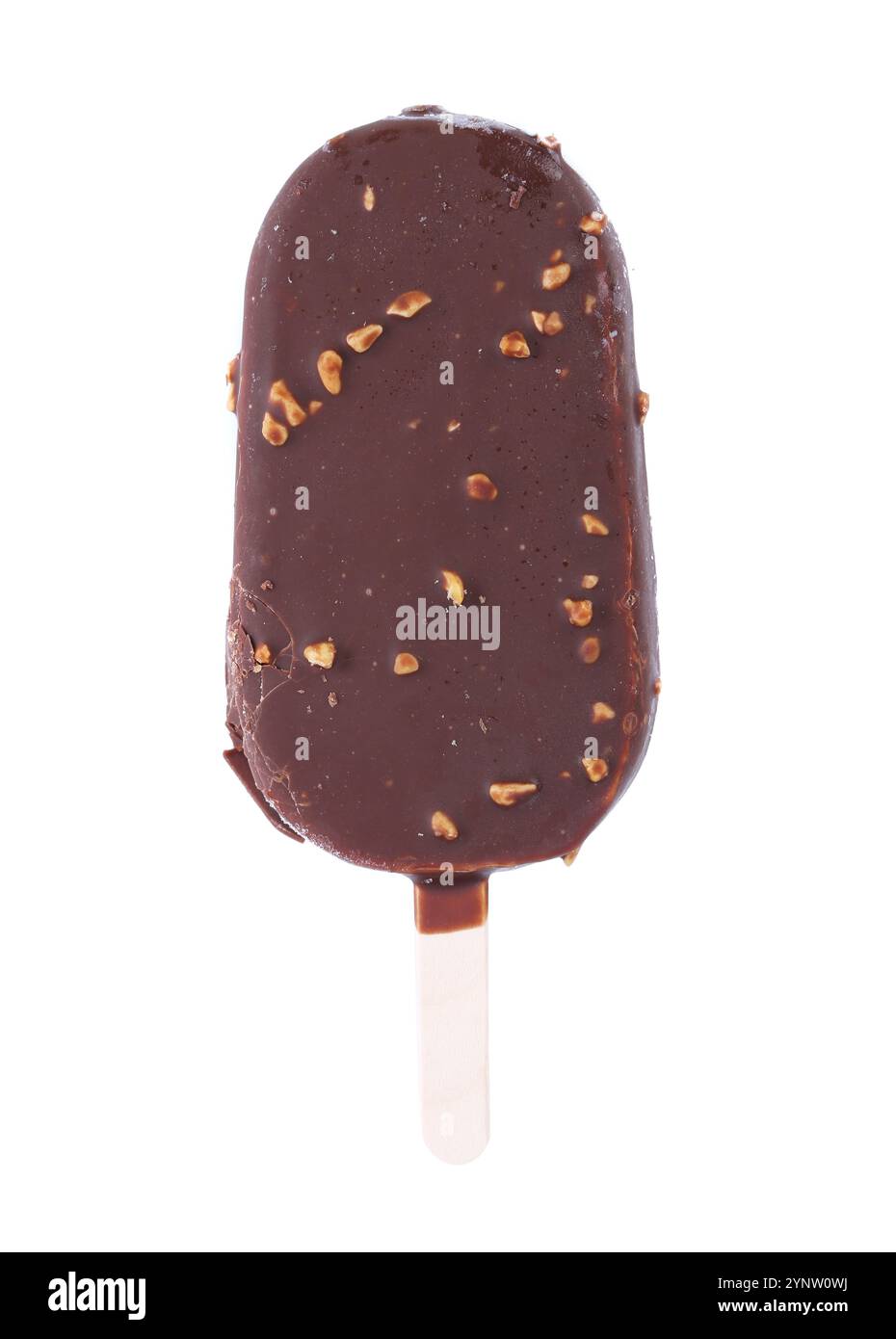 Chocolate-coated blocks of ice cream on stick. White background Stock ...