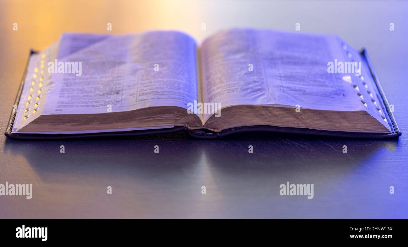 Bible close-up. Open holy book Bible. Christianity, faith and religion ...