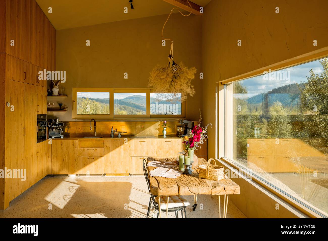 Cozy Kitchen with Scenic Views Stock Photo - Alamy