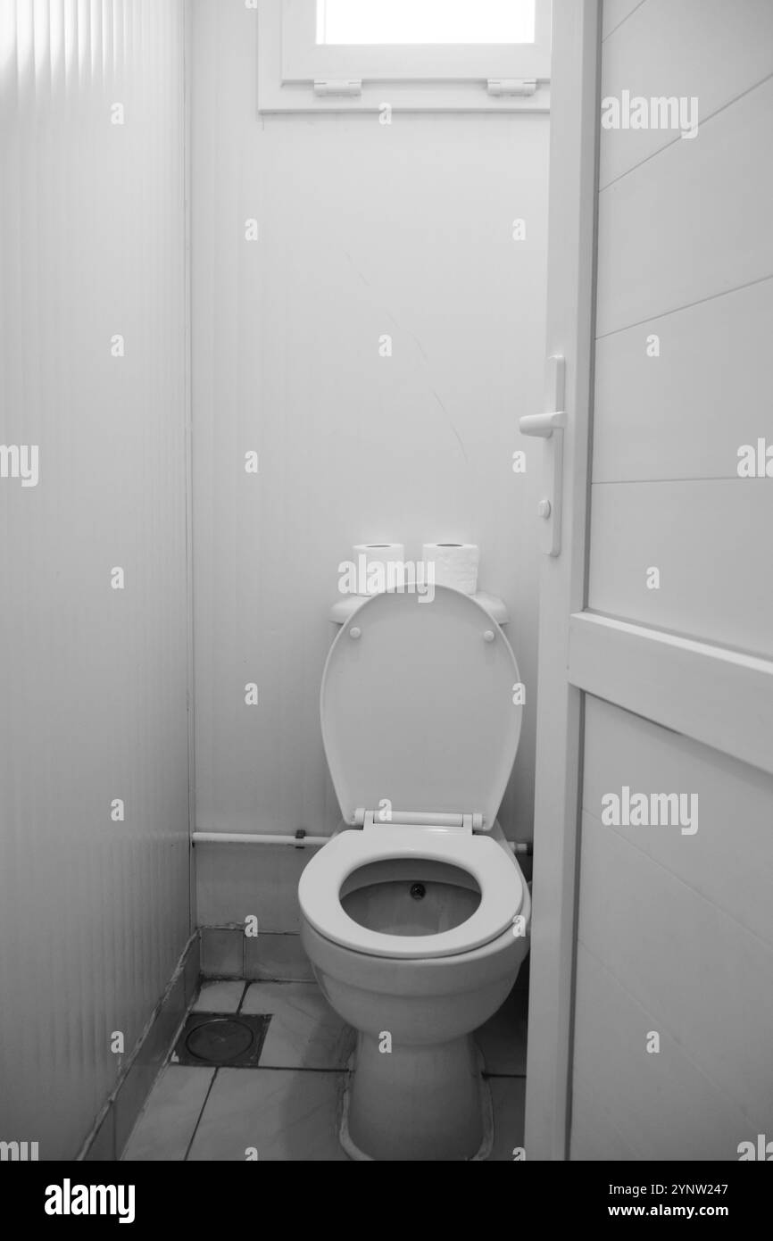 Interior of prefabricated toilet container Stock Photo - Alamy