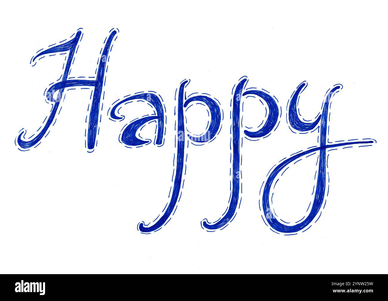 Lettering word Happy. Blue colors. Italic font. Rounded elements. The ...