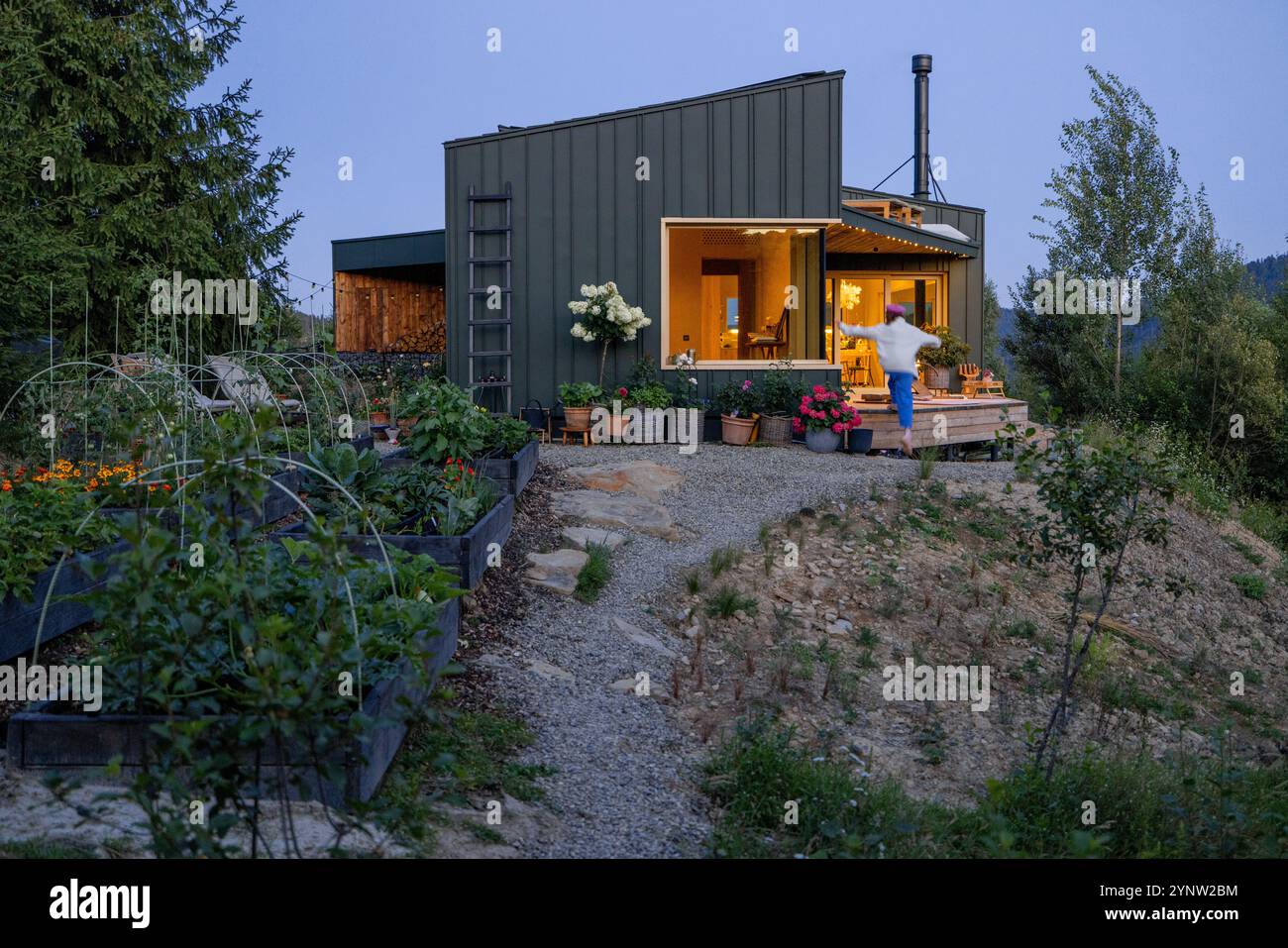 Evening Cabin Glow Stock Photo - Alamy