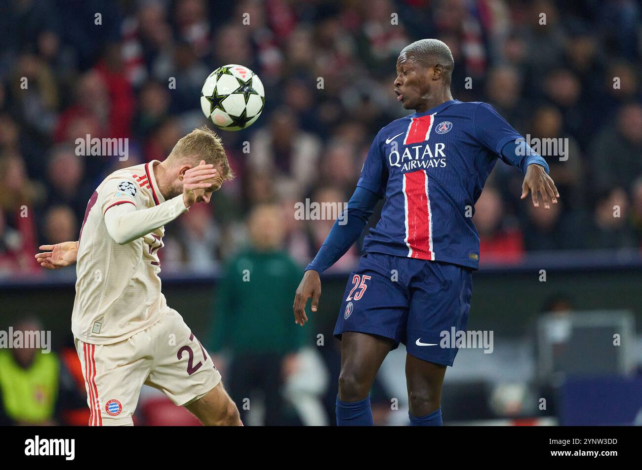 Munich, Germany. 26th Nov, 2024. Konrad Laimer, FCB 27 compete for the ...