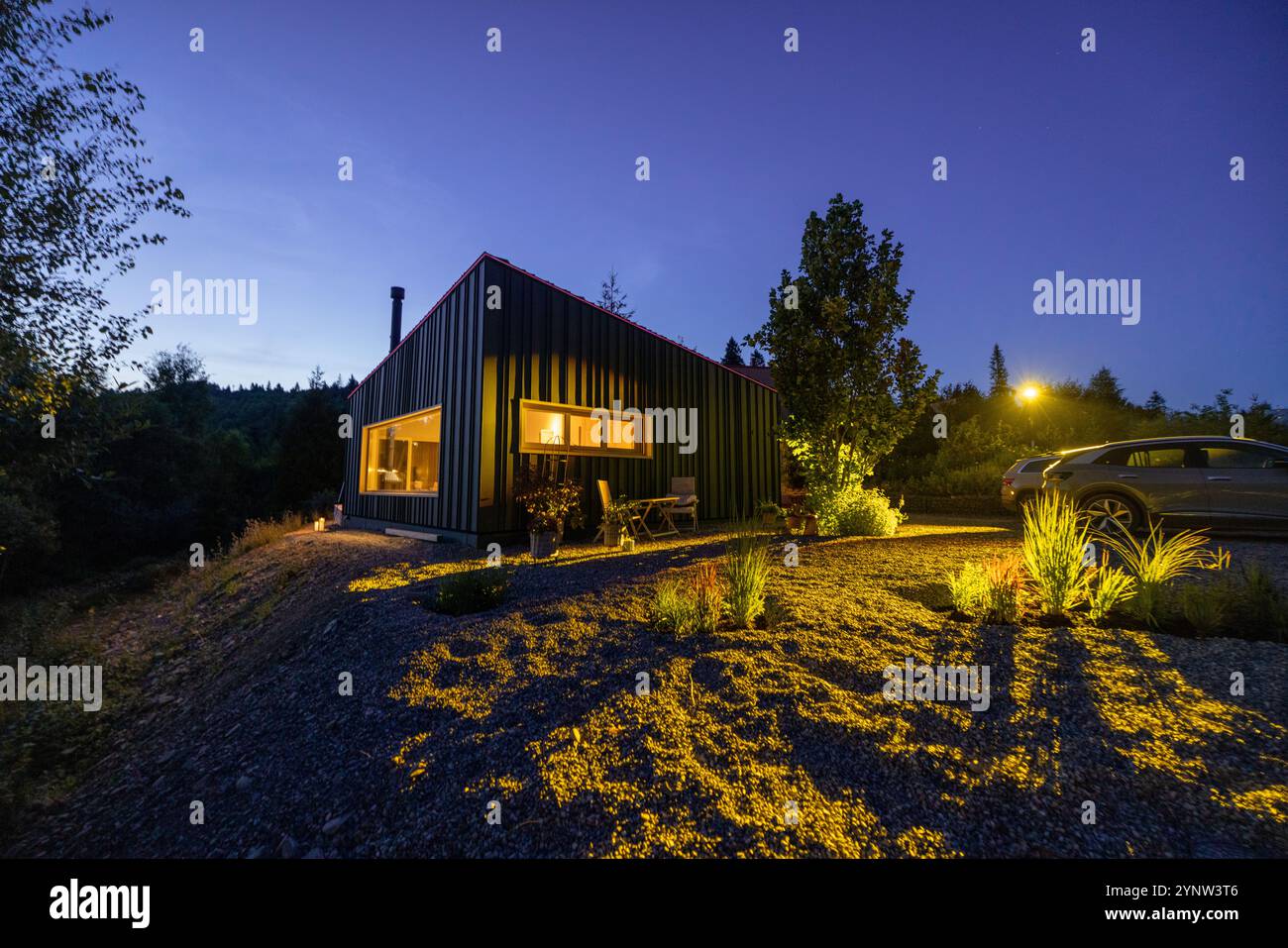 Evening View of Modern Cabin Stock Photo - Alamy