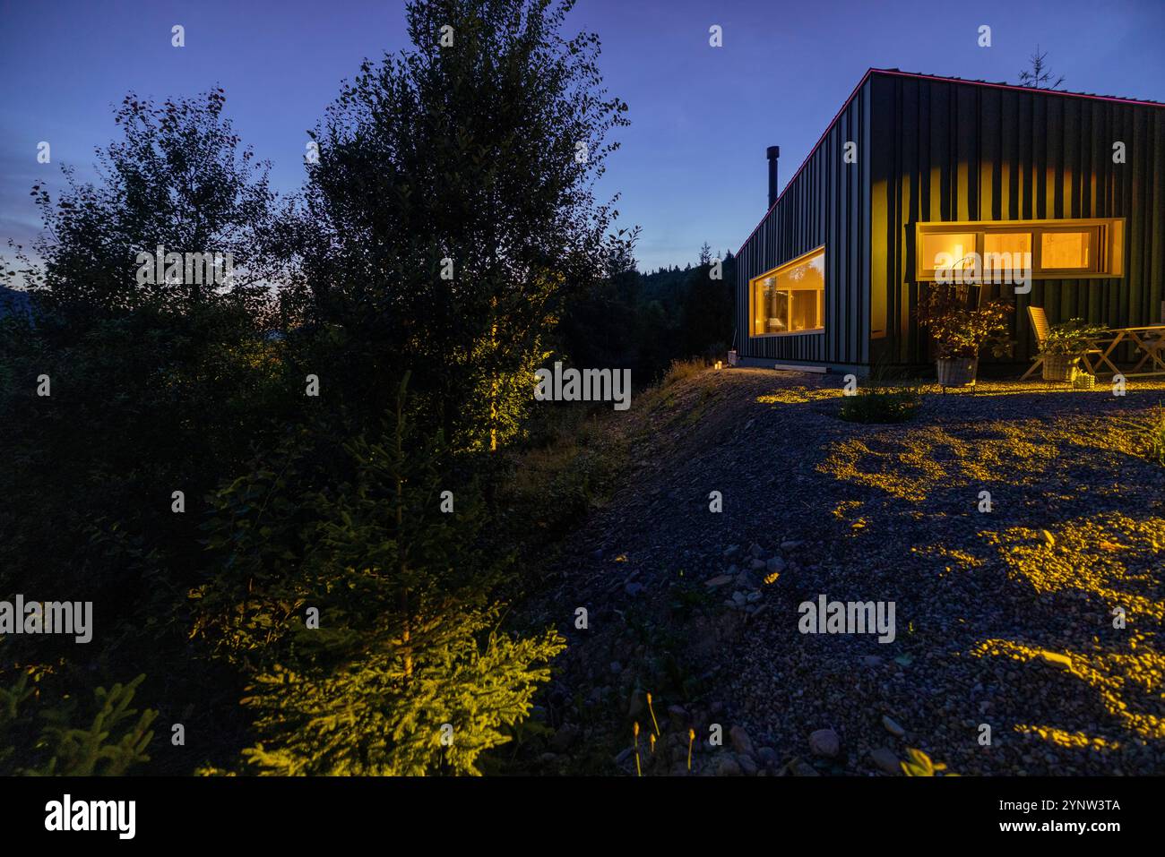 Evening View of Modern Cabin Stock Photo - Alamy