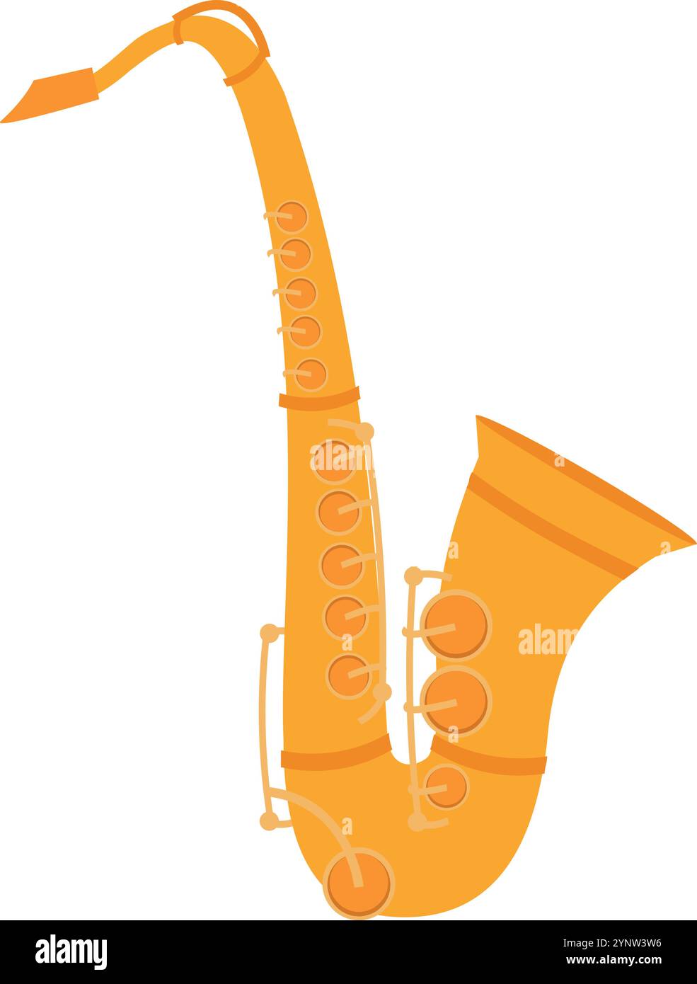 A cartoon saxophone with a yellow color. The saxophone is drawn in a ...