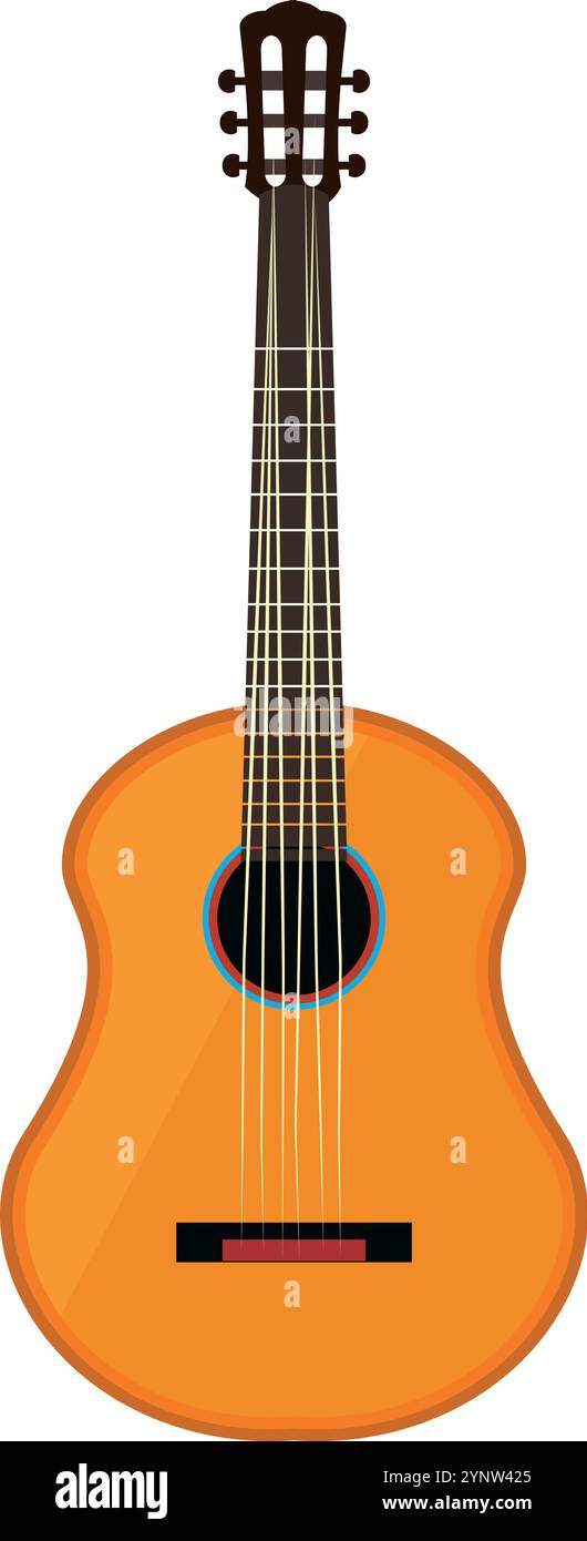 A guitar is shown in a cartoon style with a white background Stock ...