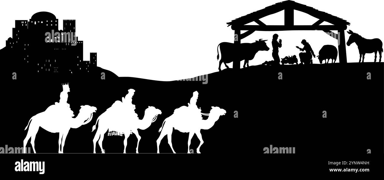Christmas Nativity Scene Bethlehem Manger Wise Men Stock Vector Image ...