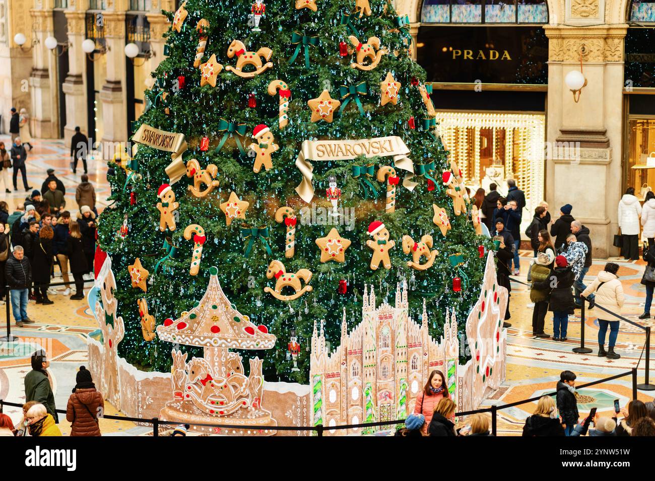 Milan, Italy - 18.12.2022: Large Christmas Tree with Gingerbread ...