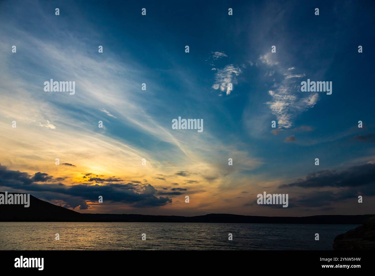 Horizon panorama and dramatic twilight sky and cloud sunset background ...